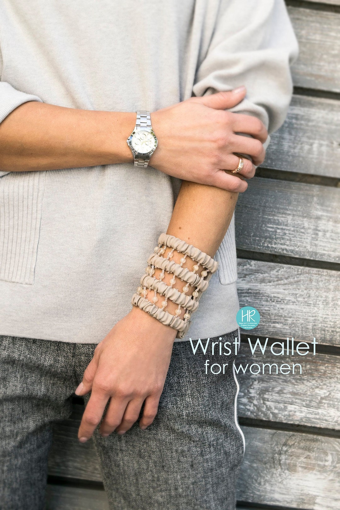 Women's Wrist Wallet . Travel Wrist Wallet Beige . Wristlet Wallet for ...