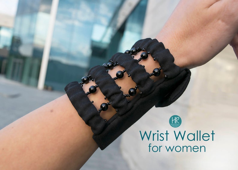 Hidden Wallet Travel Wrist Wallet Black Wide Bracelet Purse Womens ...