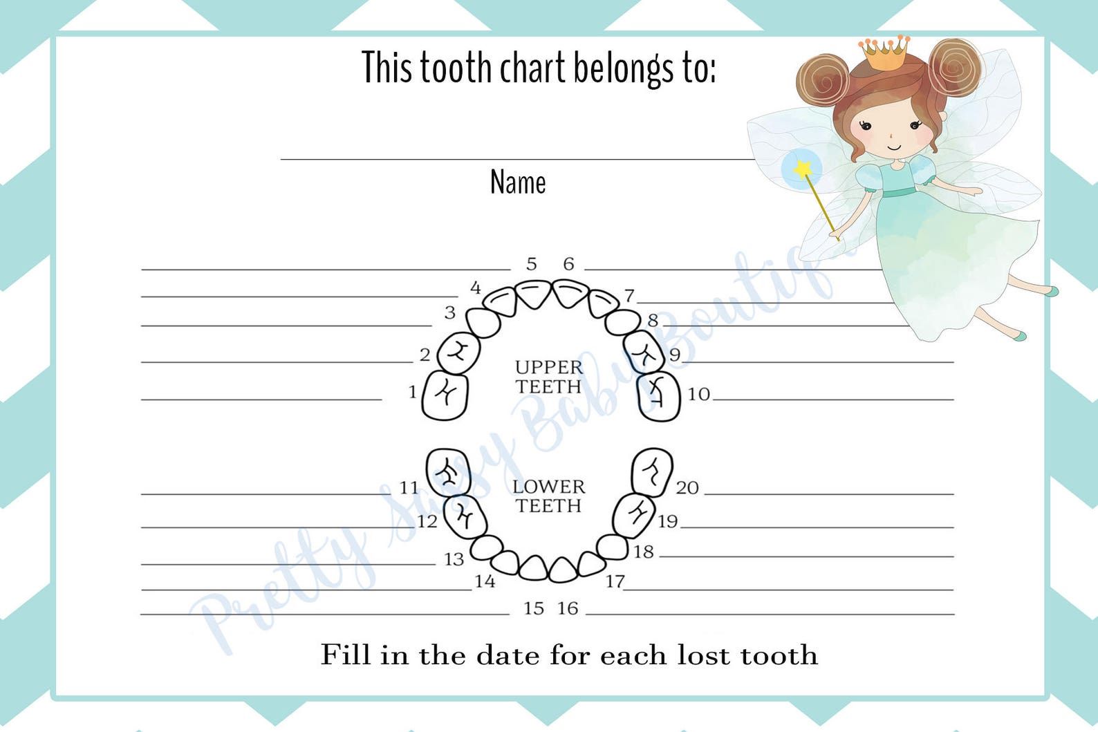 Tooth Fairy Chart Digital Tooth Fairy Chart Printable Tooth - Etsy
