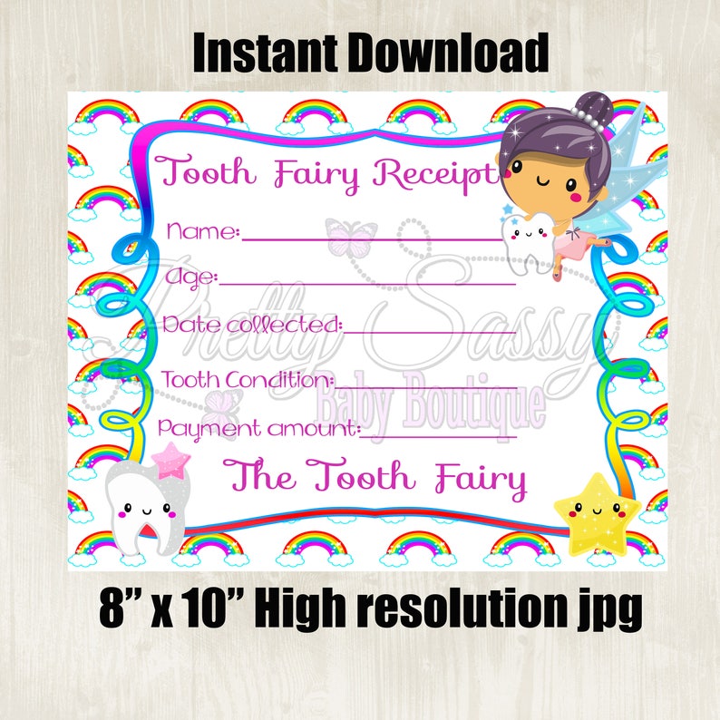 Tooth Fairy Receipt Printable * INSTANT DOWNLOAD Tooth Receipt, Rainbow ...