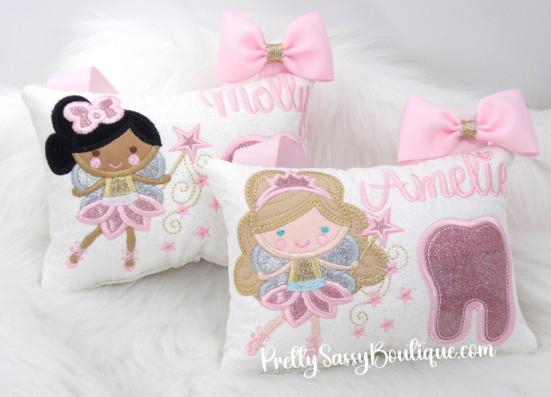 Tooth Fairy Pillow, Girls Tooth Fairy Pillow, Pink Gold Glitter ...