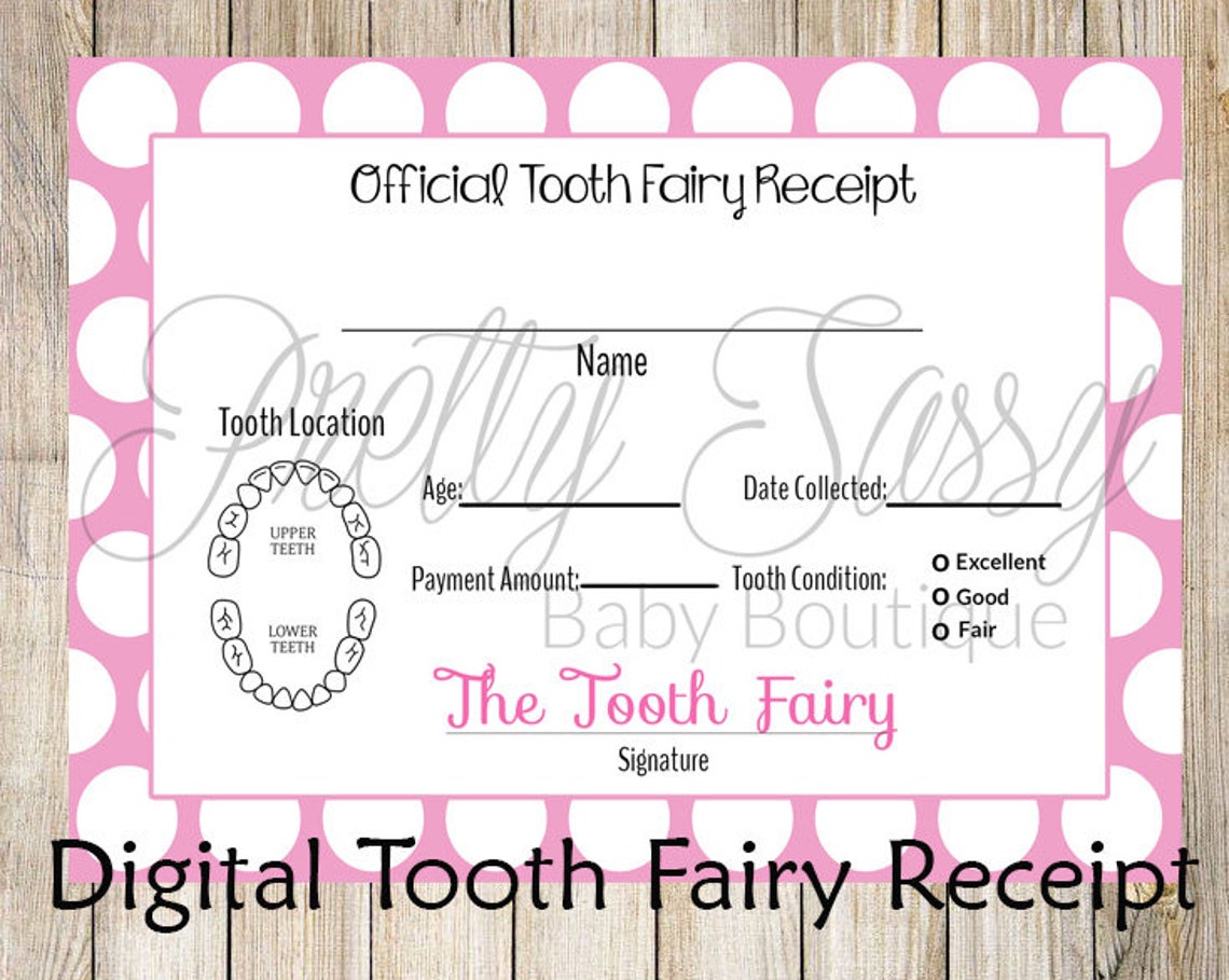 Tooth Fairy Receipt Printable Tooth Chart Instant Download - Etsy