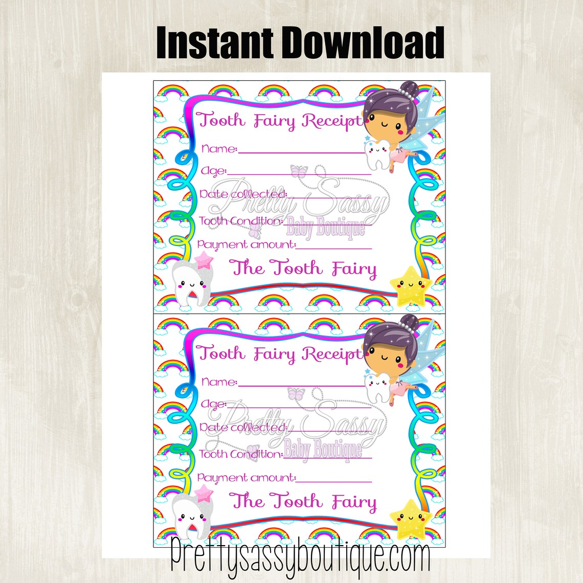 Tooth Fairy Receipt Printable * INSTANT DOWNLOAD Tooth Receipt, Rainbow ...