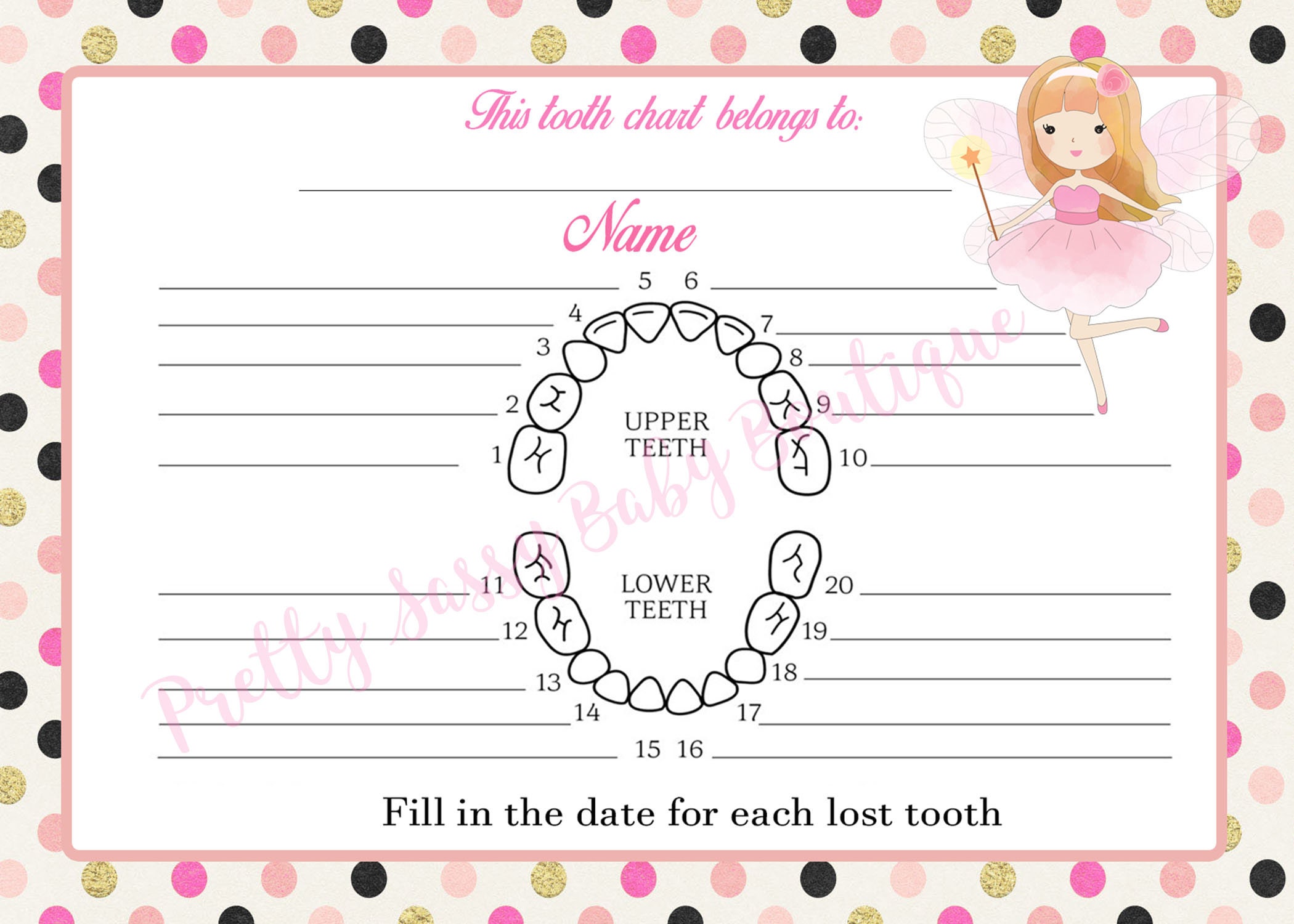 Tooth Fairy Chart Digital Tooth Fairy Chart Printable | Etsy
