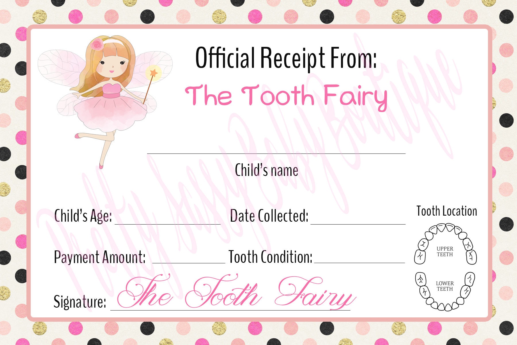 Tooth Fairy Receipt Digital Tooth Fairy Letter Printable | Etsy
