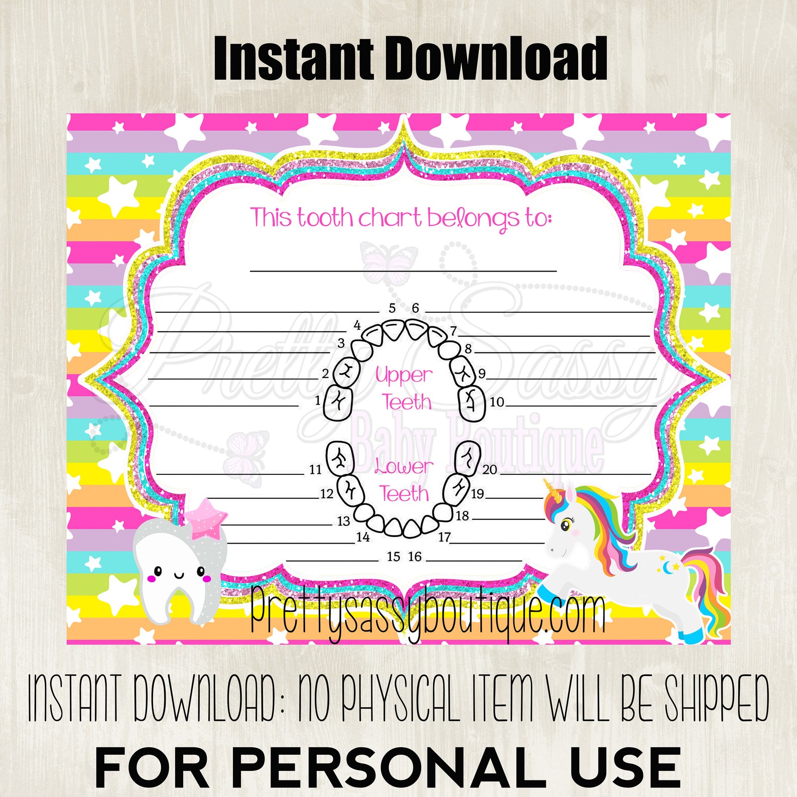 Unicorn Tooth Chart Printable INSTANT DOWNLOAD Tooth Chart - Etsy