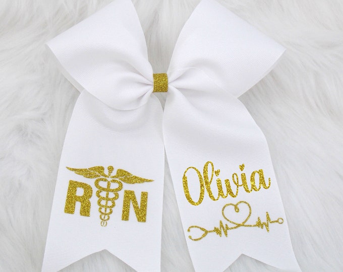 RN Graduation Cap Bow, Nurse Graduation Bow, BSN Grad Bow, White ...