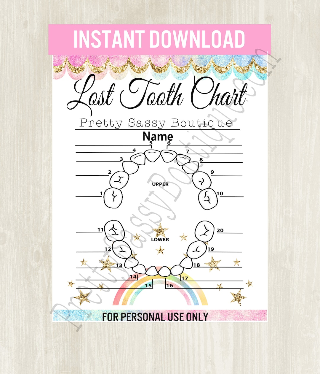 Tooth Chart Instant Download, Lost Tooth Chart, Printable, My Tooth ...
