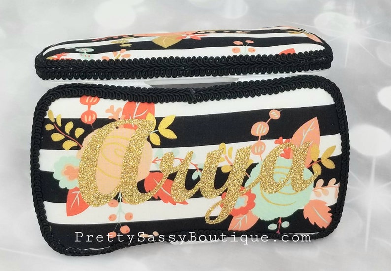 Personalized Baby Wipe Case Floral Gold Black White Stripes - Etsy