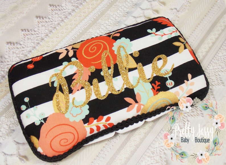 Personalized Baby Wipe Case Floral Gold Black White Stripes - Etsy
