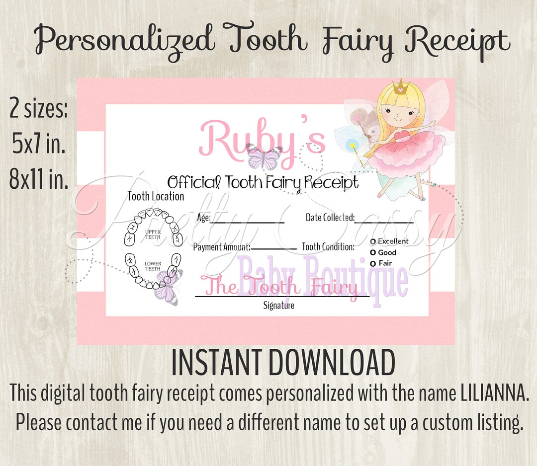 Tooth Fairy Receipt * Printable Tooth Chart, Instant Download Tooth ...