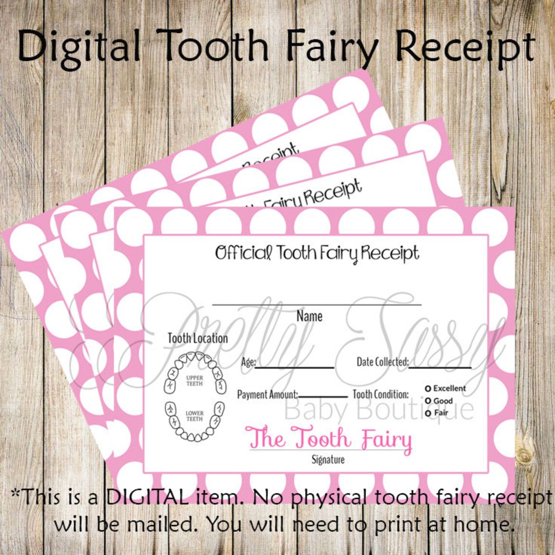 Tooth Fairy Receipt Printable Tooth Chart Instant Download - Etsy