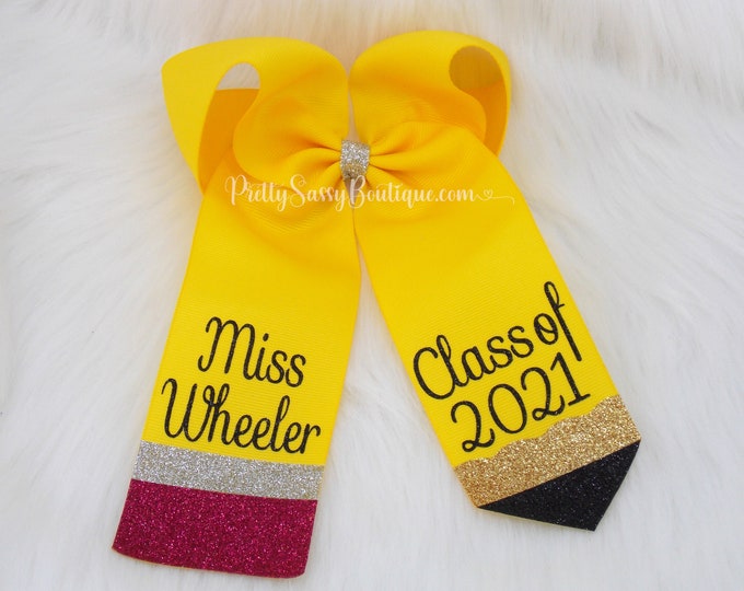 Graduation Bow, Grad Bow, Teacher Graduation Bow, Pencil Hair Bow, Big ...