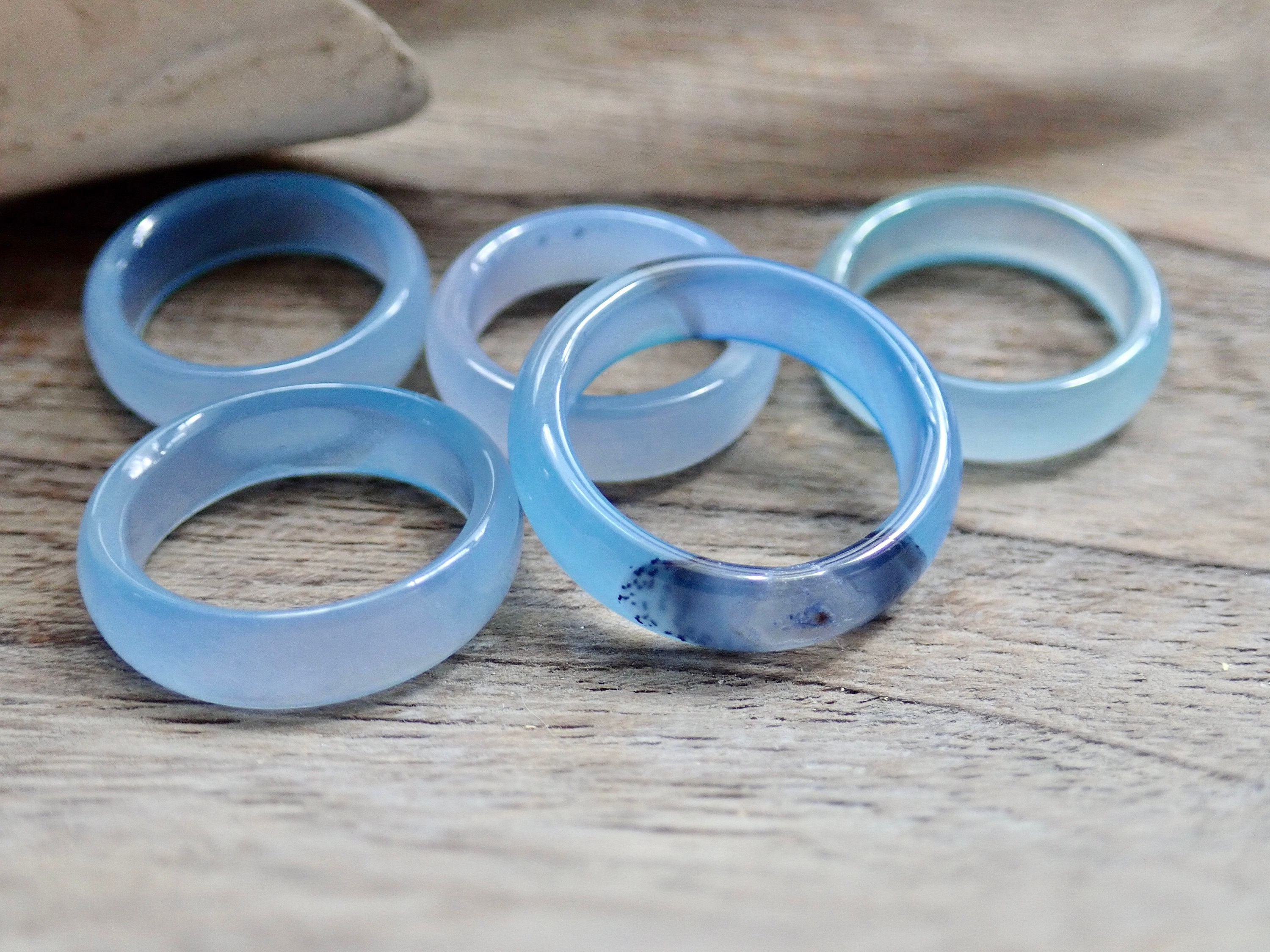 Light Blue Solid Stone Band Ring, Blue Agate Gemstone Ring, Medium Band ...