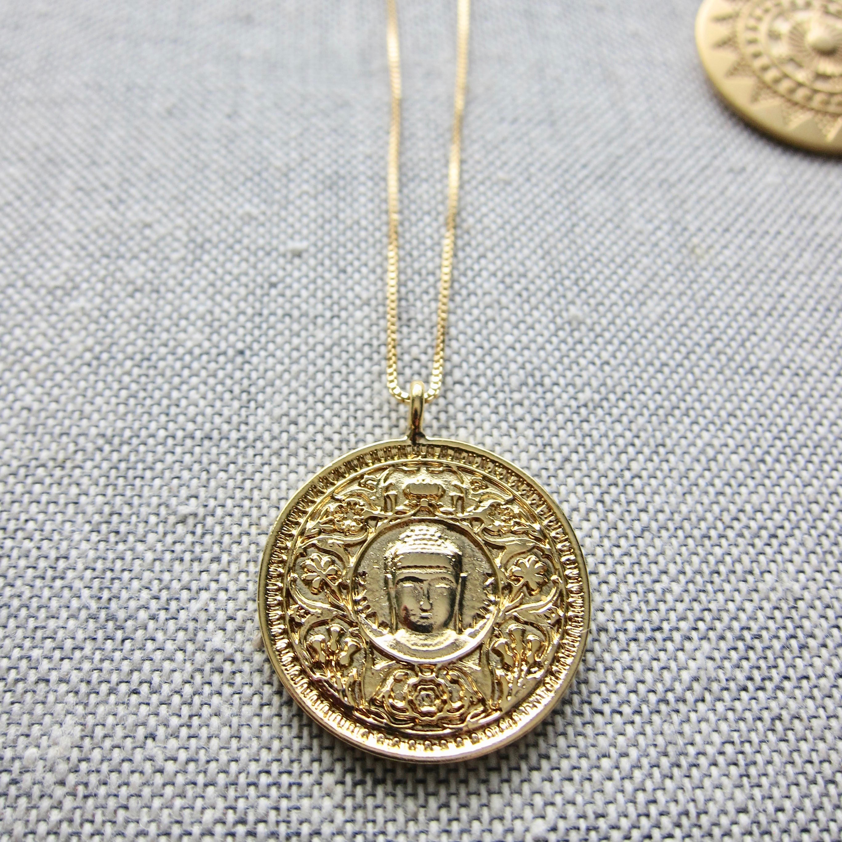 Gold Buddha Medallion Necklace,buddhist Gold Coin Necklace,buddhist ...