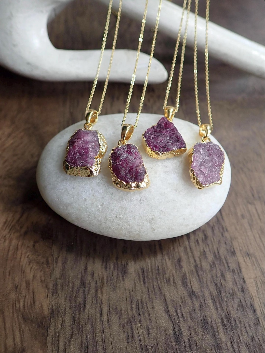 Raw Ruby Pendant Necklace, Ruby Birthstone Necklace, Natural Gemstone ...