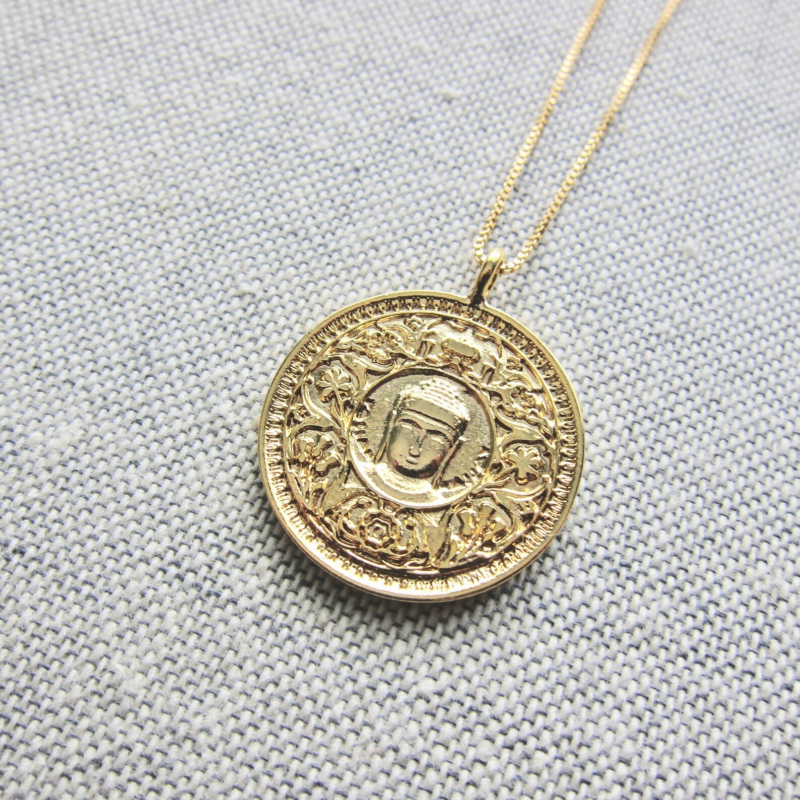 Gold Buddha Medallion Necklacebuddhist Gold Coin | Etsy