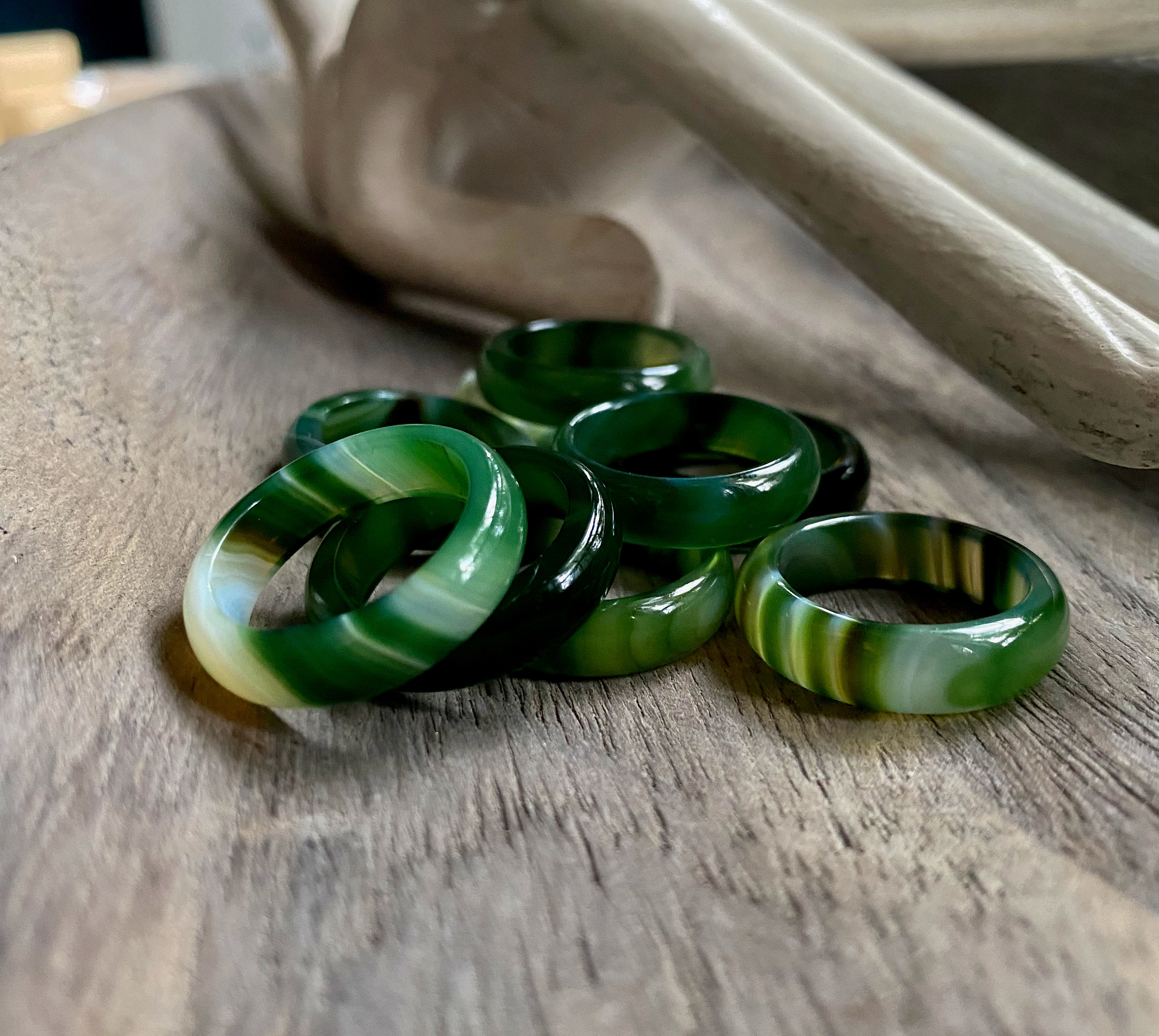 Green Banded Agate Ring Agate Stone Ring Carved Stone Ring | Etsy