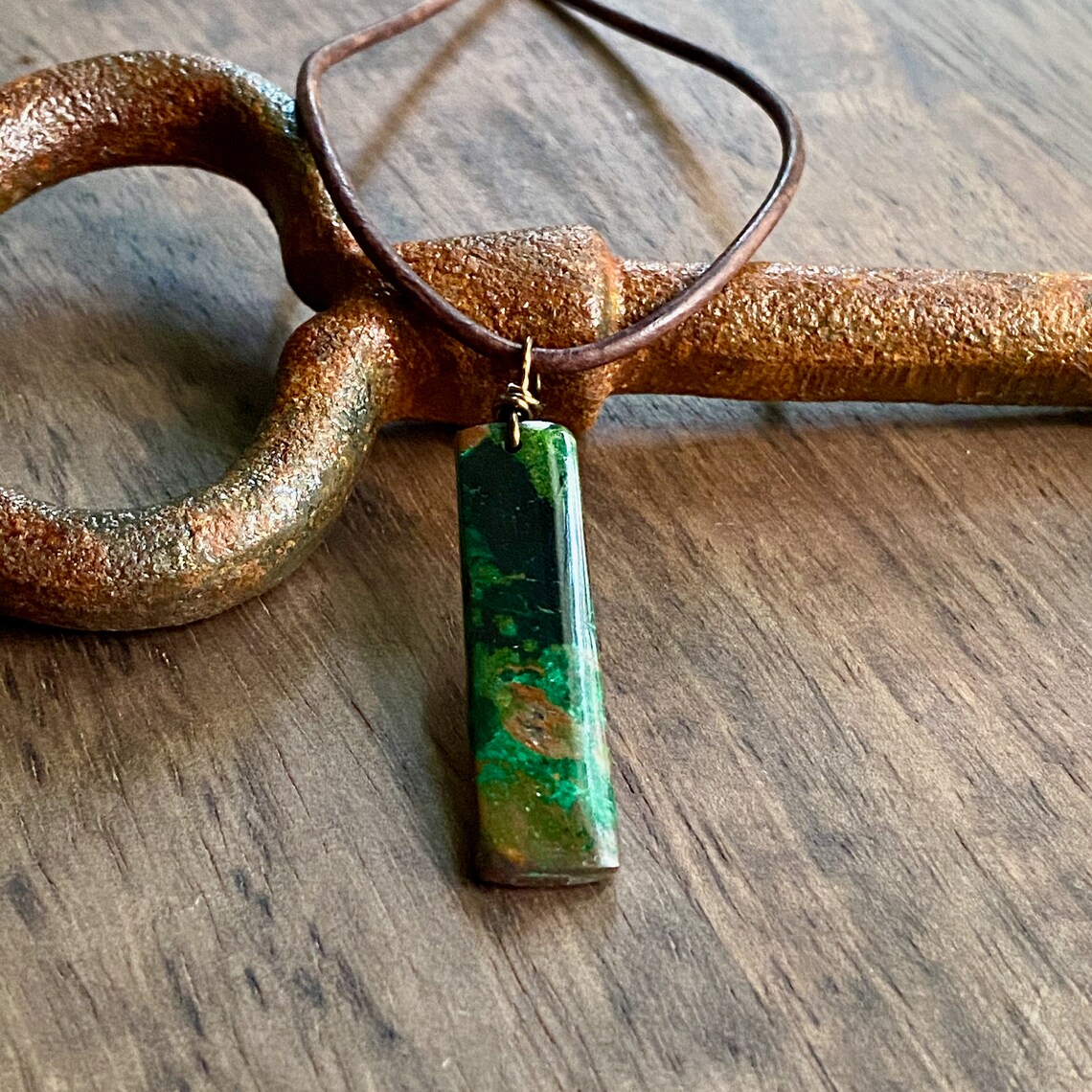 Man Stone Necklace Mens Leather Necklace Malachite Necklace | Etsy