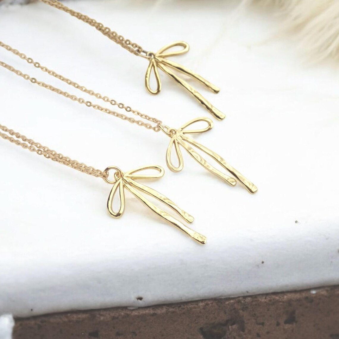 18k Gold Filled Bow Necklace, Ribbon Bow Pendant Necklace, Gold Bow ...