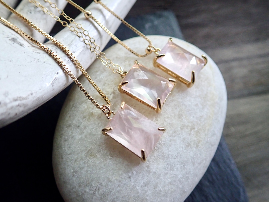 Rose Quartz Pendant Necklace, Pink Crystal Necklace, Gemstone Solitaire ...