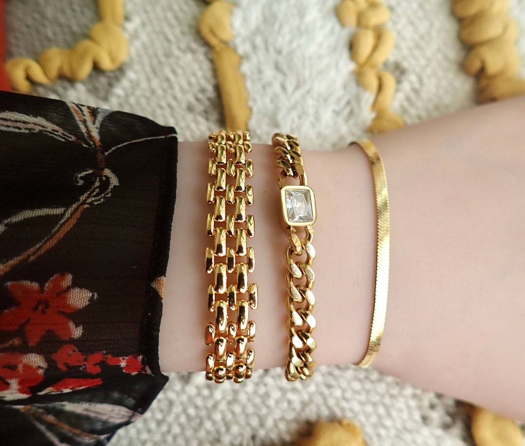 Gold Filled Stacking Bracelets Thick Chain Bracelet Flat Woven - Etsy
