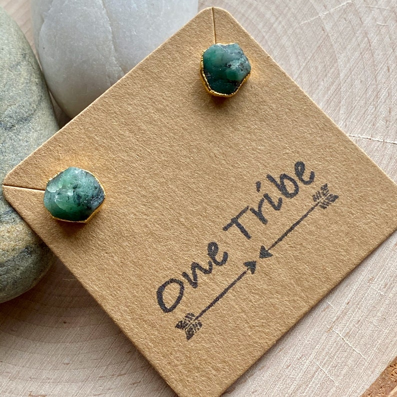 Emerald Stud Earrings May Birthstone Earrings Raw Emerald - Etsy