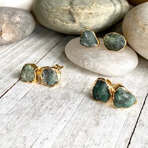 Emerald Stud Earrings May Birthstone Earrings Raw Emerald - Etsy