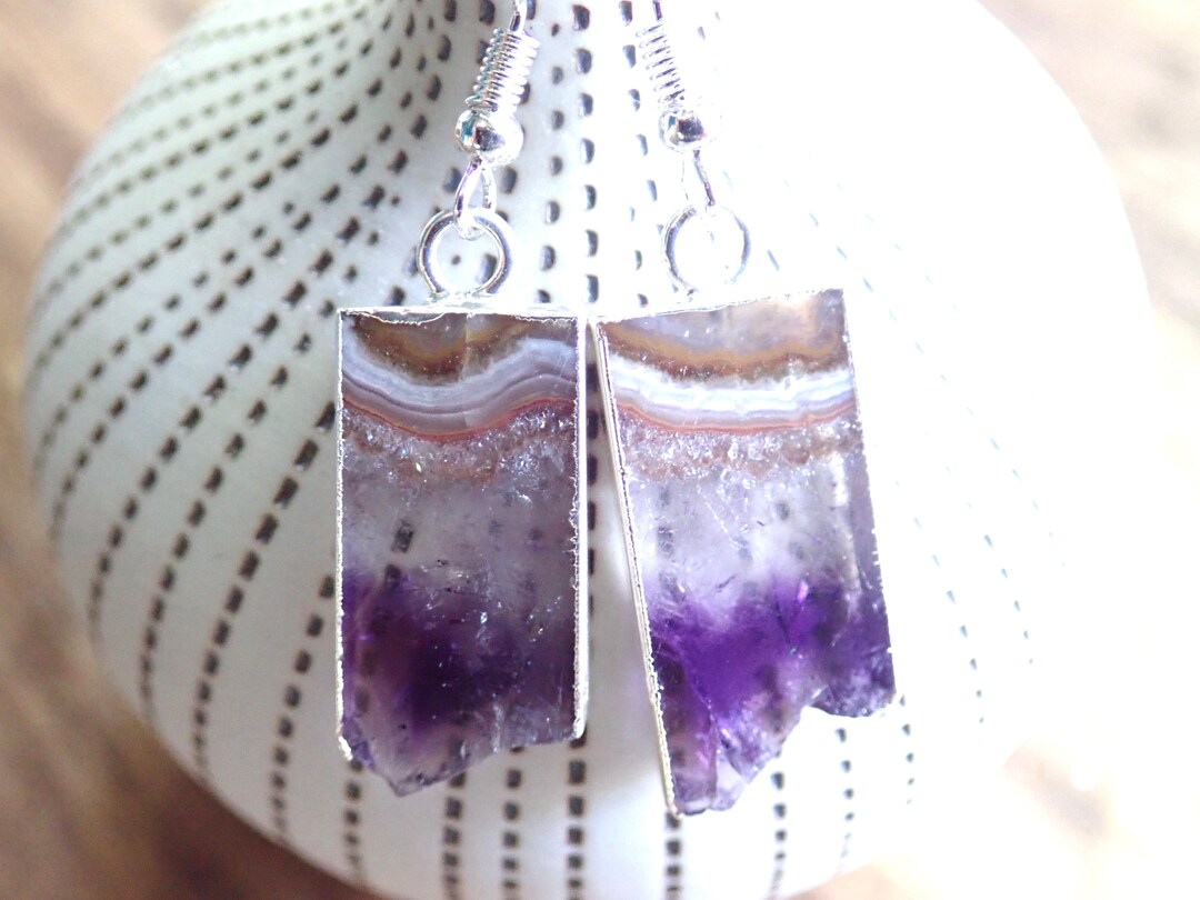 Amethyst Slice Earrings Silver,gold Purple Geode Earrings, Birthstone Jewelry Gift,raw Gemstone ...