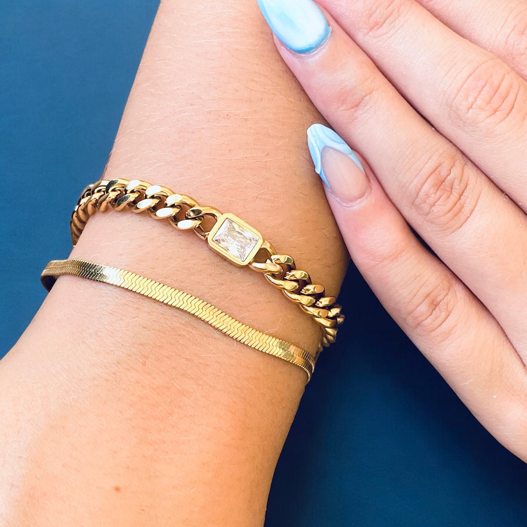 Gold Filled Stacking Bracelets Thick Chain Bracelet Flat Woven Band ...