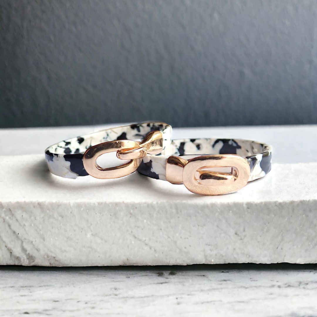 Tortoise Shell Bracelet, Black & White Bracelet, Buckle Bracelet Gold ...