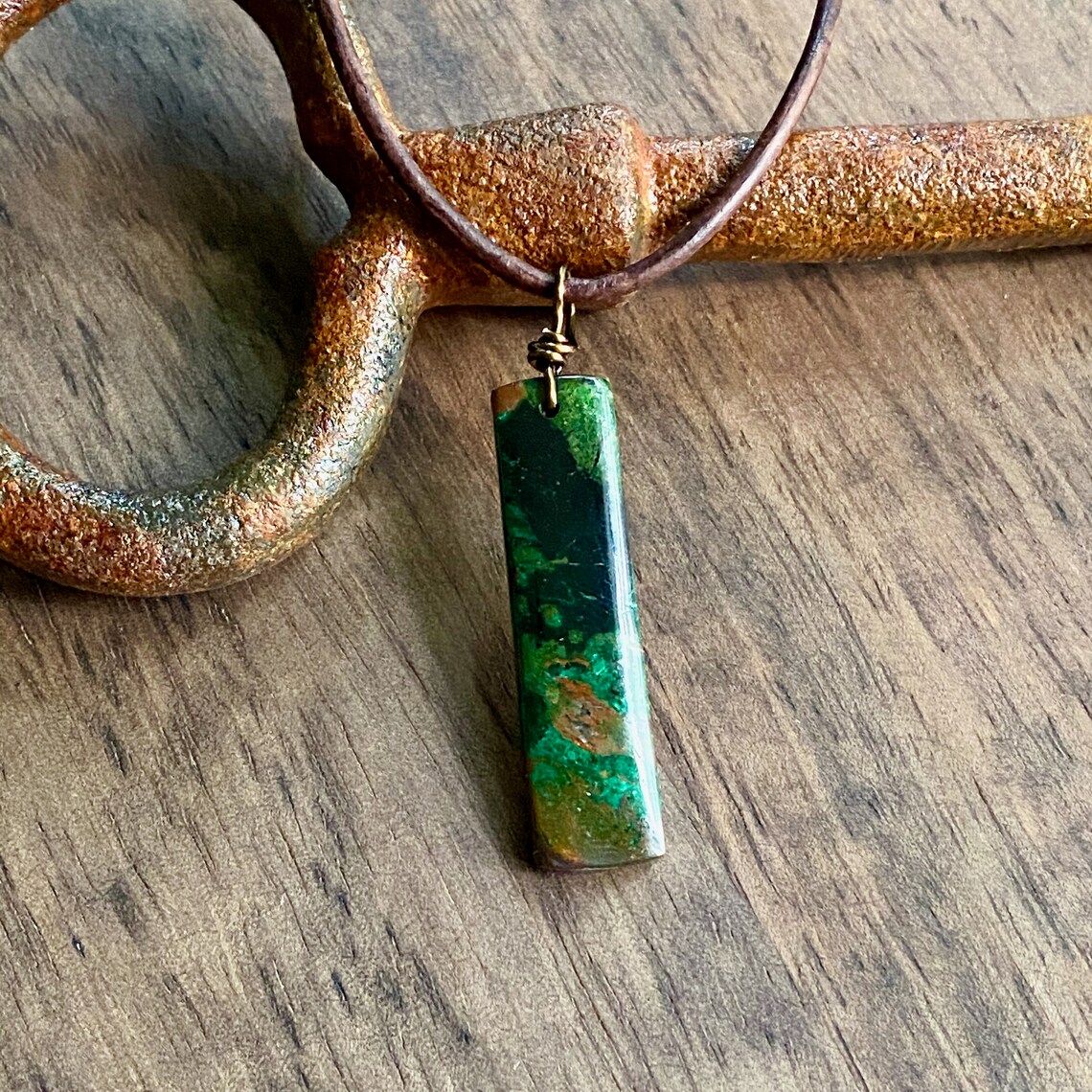Man Stone Necklace Mens Leather Necklace Malachite Necklace | Etsy