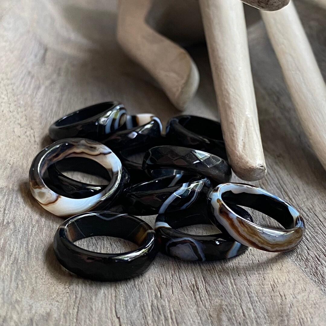 Solid Stone Band, Banded Agate Ring, Natural Stone Band Ring, Solid ...