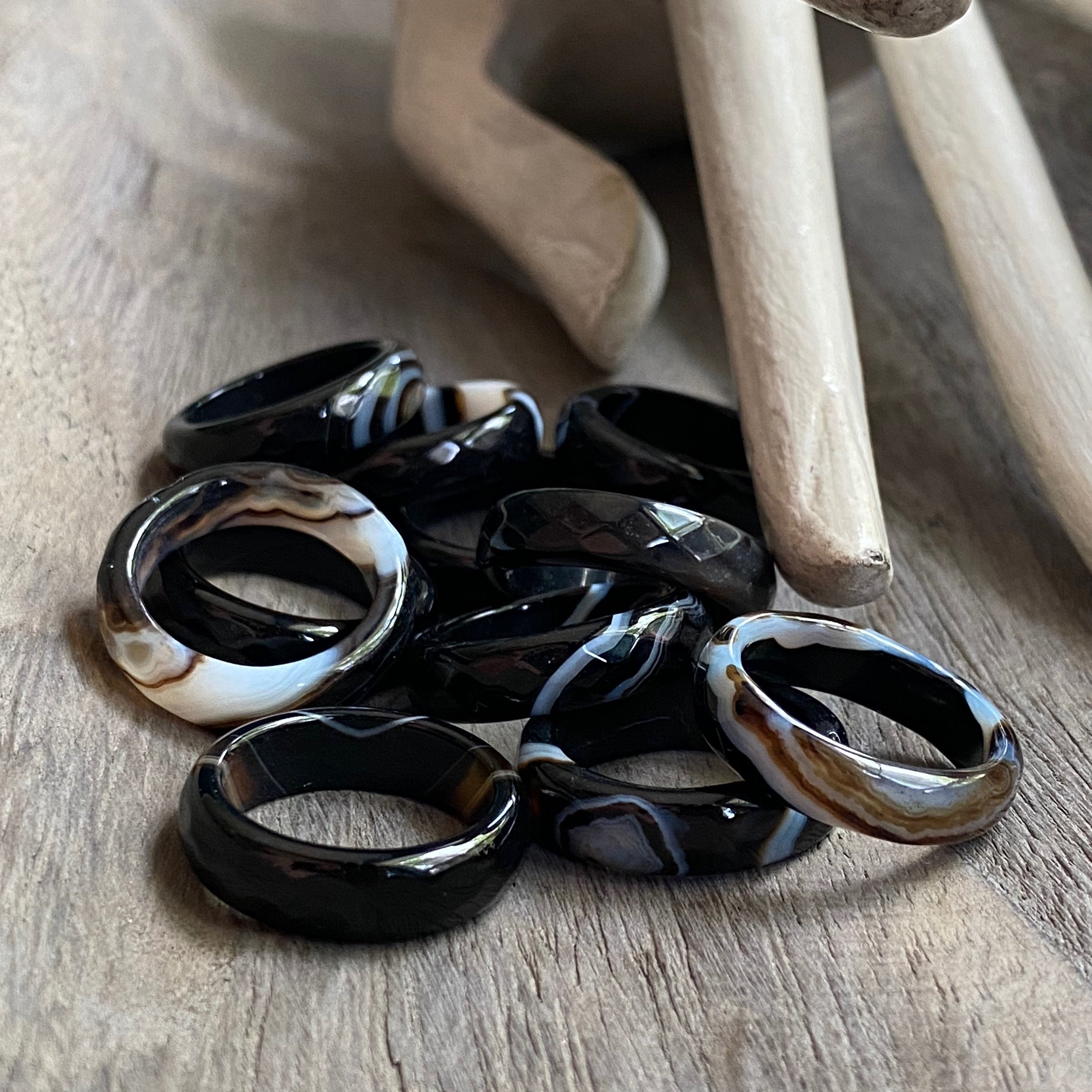 Solid Stone Band Banded Agate Ring Natural Stone Band Ring - Etsy