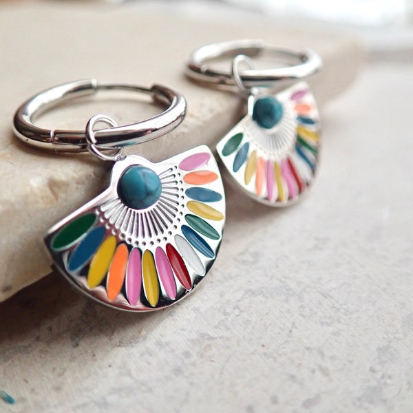 Colorful Enamel Earrings - Etsy