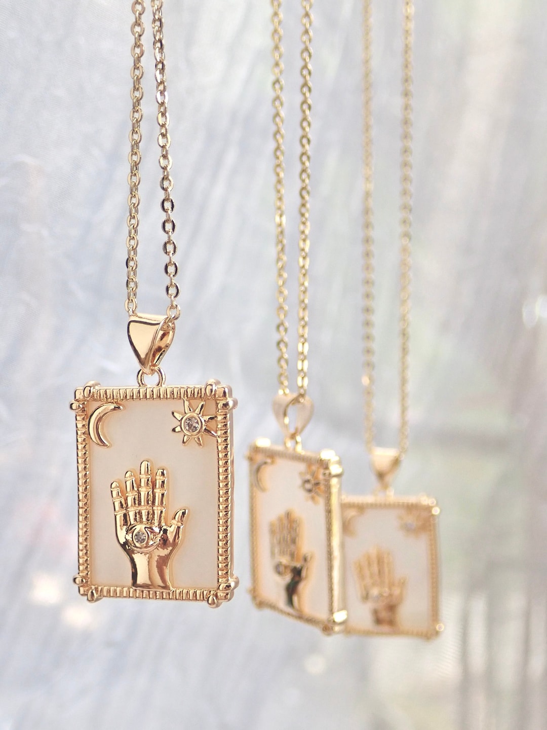 Palmistry Hand Necklace, Third Eye Pendant Necklace, Hamsa Hand With ...