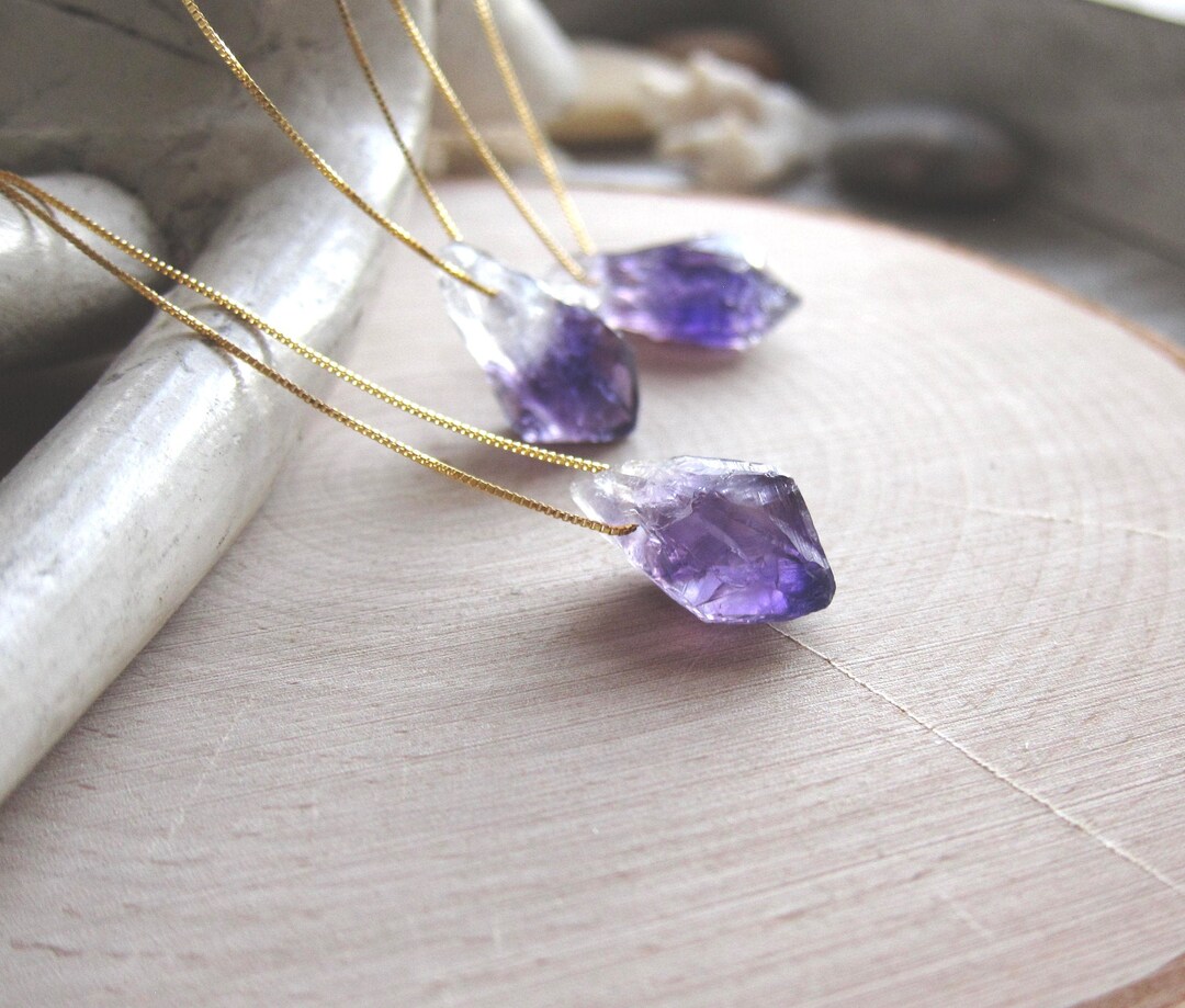 Raw Amethyst Birthstone Necklace, Healing Crystal Necklace, Raw Crystal ...