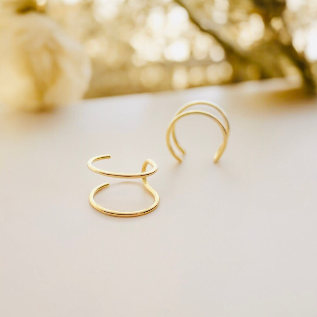 18K Gold Ear Cuff, Dainty Thin Ear Cuff, Double Cartilage Ear Wrap, No Piercing Unpierced ...