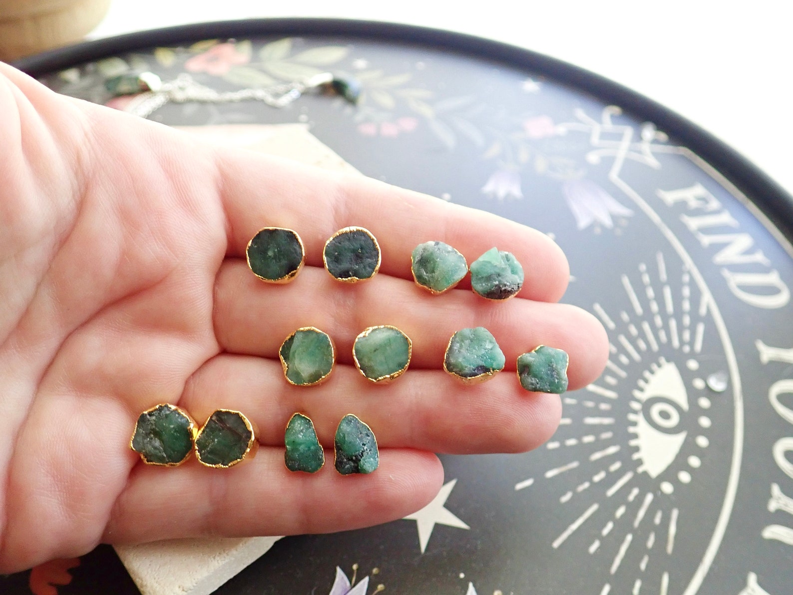 Emerald Stud Earrings May Birthstone Earrings Raw Emerald - Etsy
