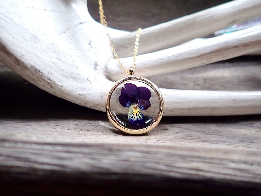 Genuine Pressed Violet Flower Necklace,real Flower Pendant Necklace ...