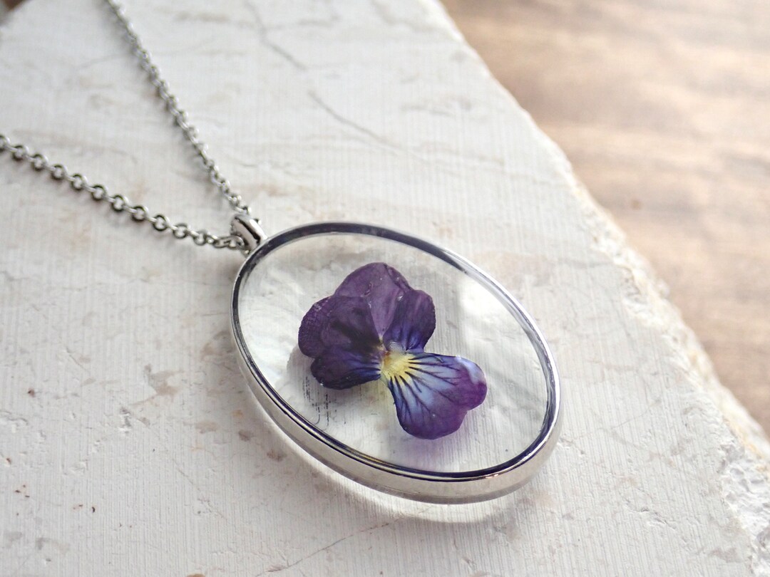 Real Violet Flower Necklace Silver, Pressed Flower Pendant Necklace ...