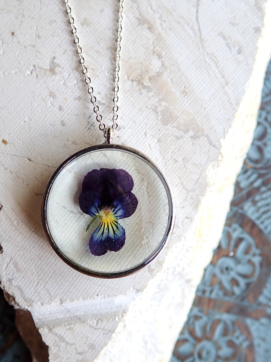 Genuine Pressed Violet Flower Silver Necklace,real Flower Pendant ...