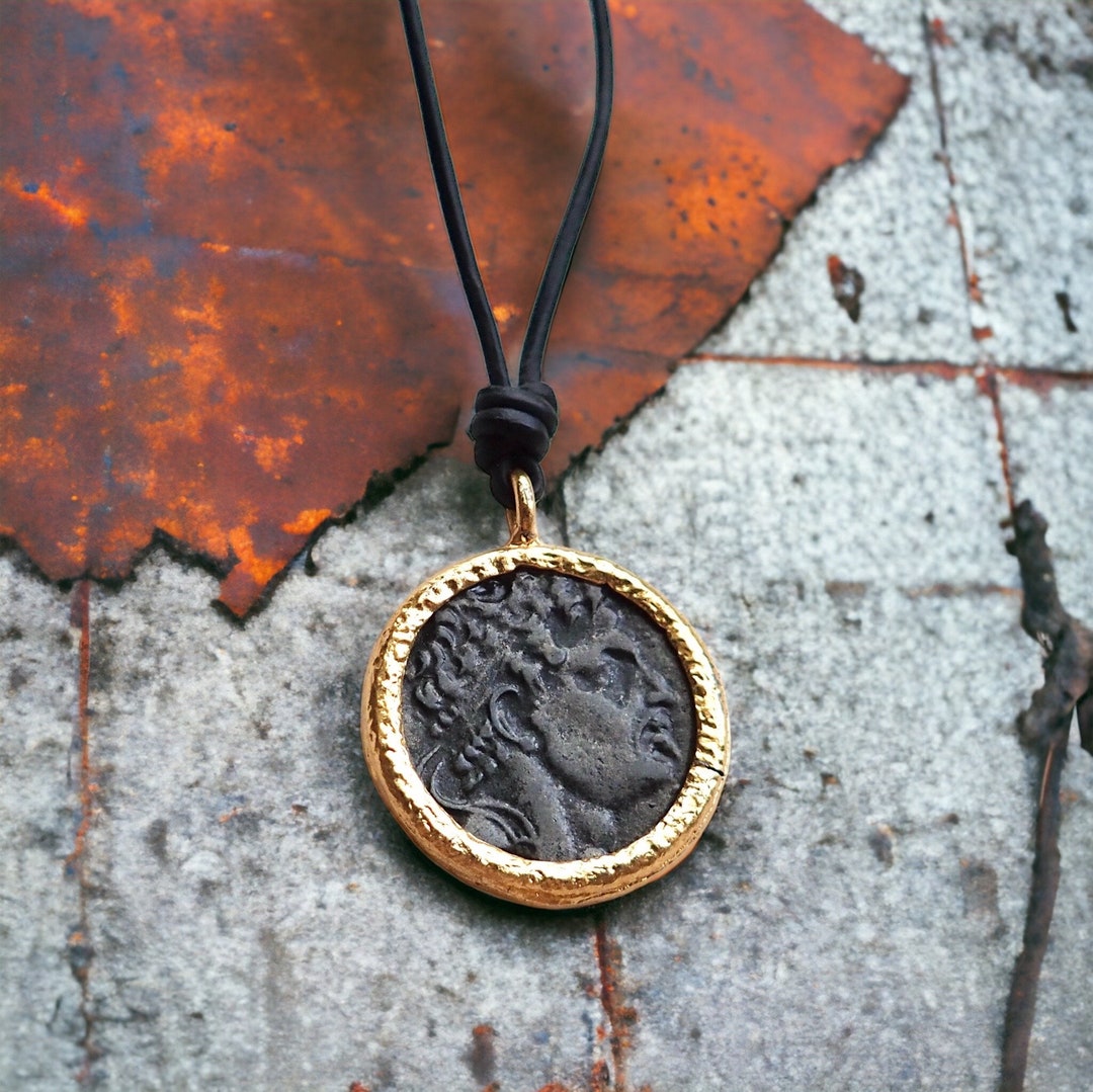 Mens Ancient Coin Necklace, Leather Pendant Necklace for Men,man ...