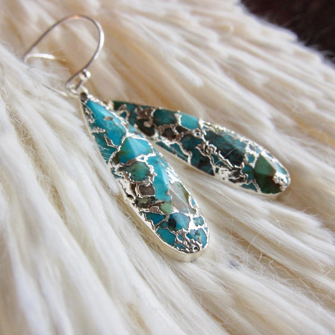 Turquoise Dangle Earrings Silver, Turquoise Earrings, Long Teardrop ...