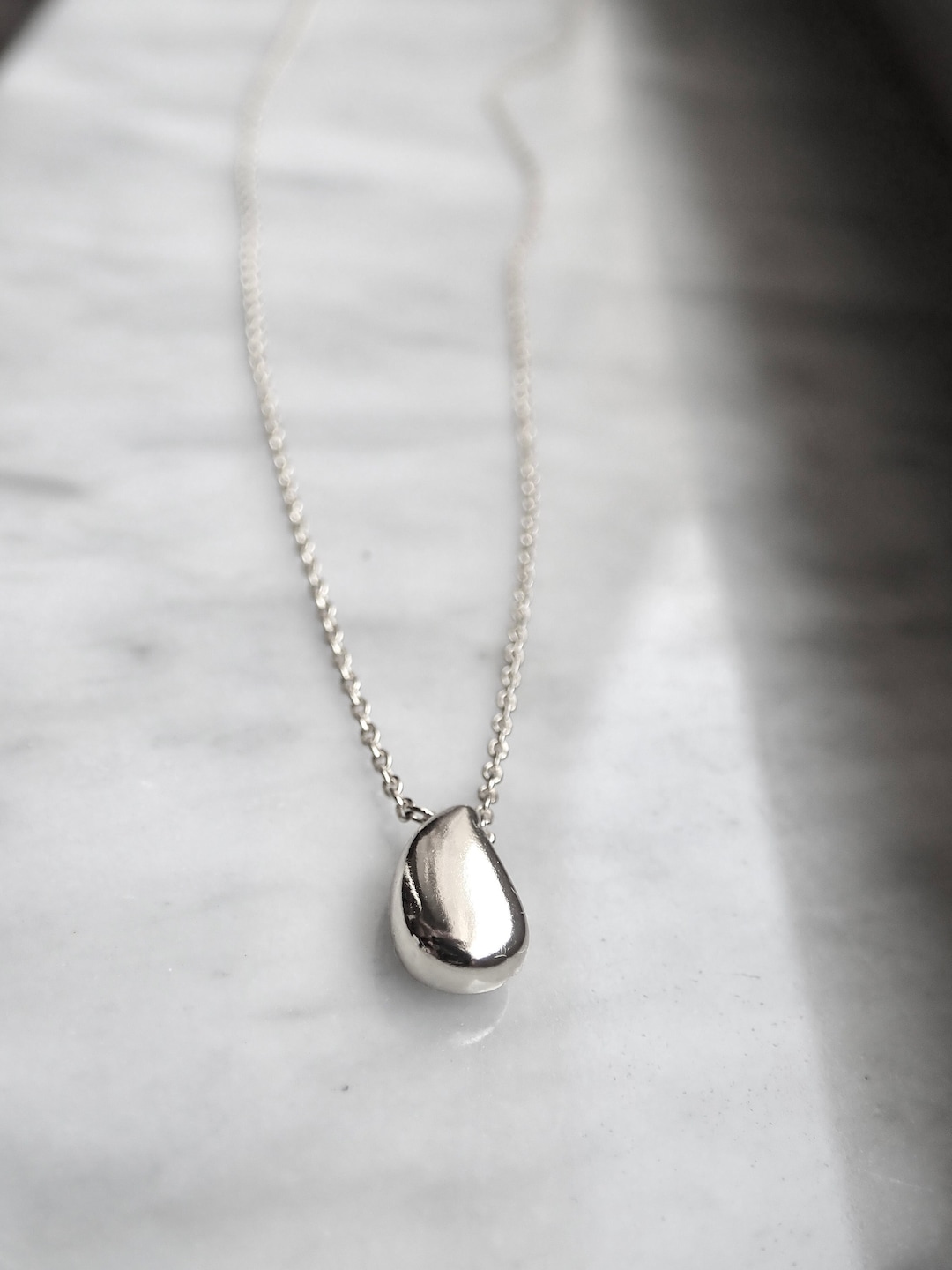 Water Drop Necklace, Sterling Silver Droplet Necklace, Silver Drop ...