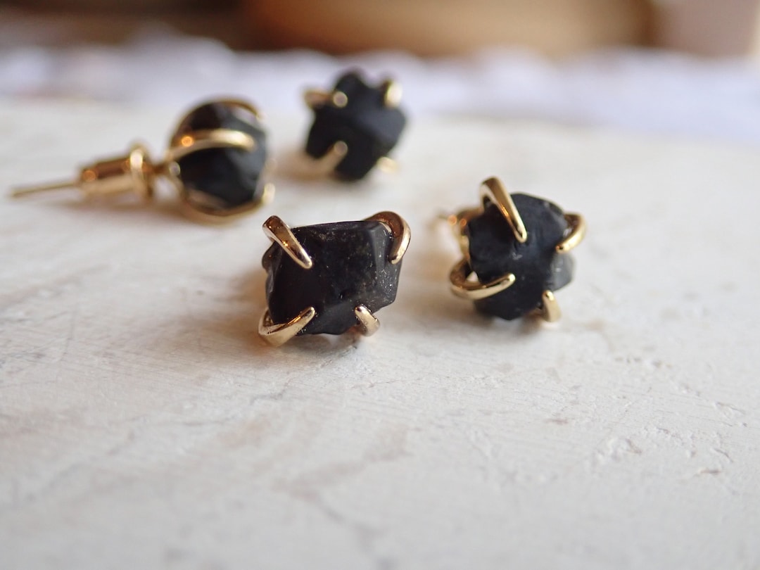 Obsidian Gemstone Earrings, Black Stone Stud Earrings, Natural Gemstone ...