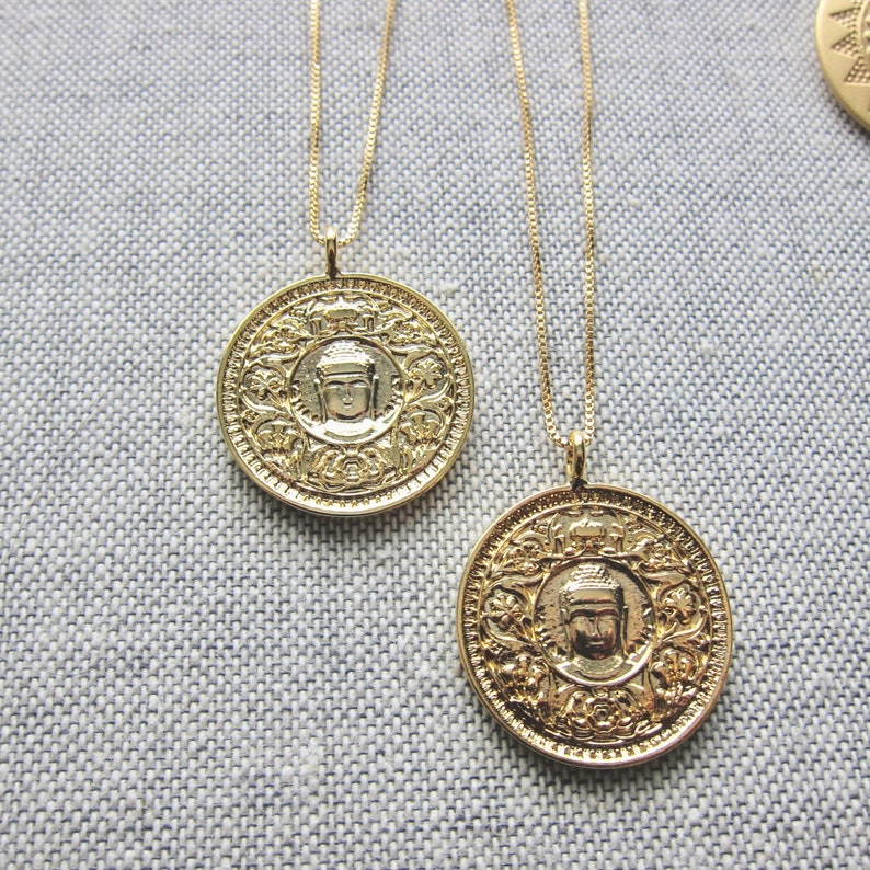Gold Buddha Medallion Necklacebuddhist Gold Coin - Etsy