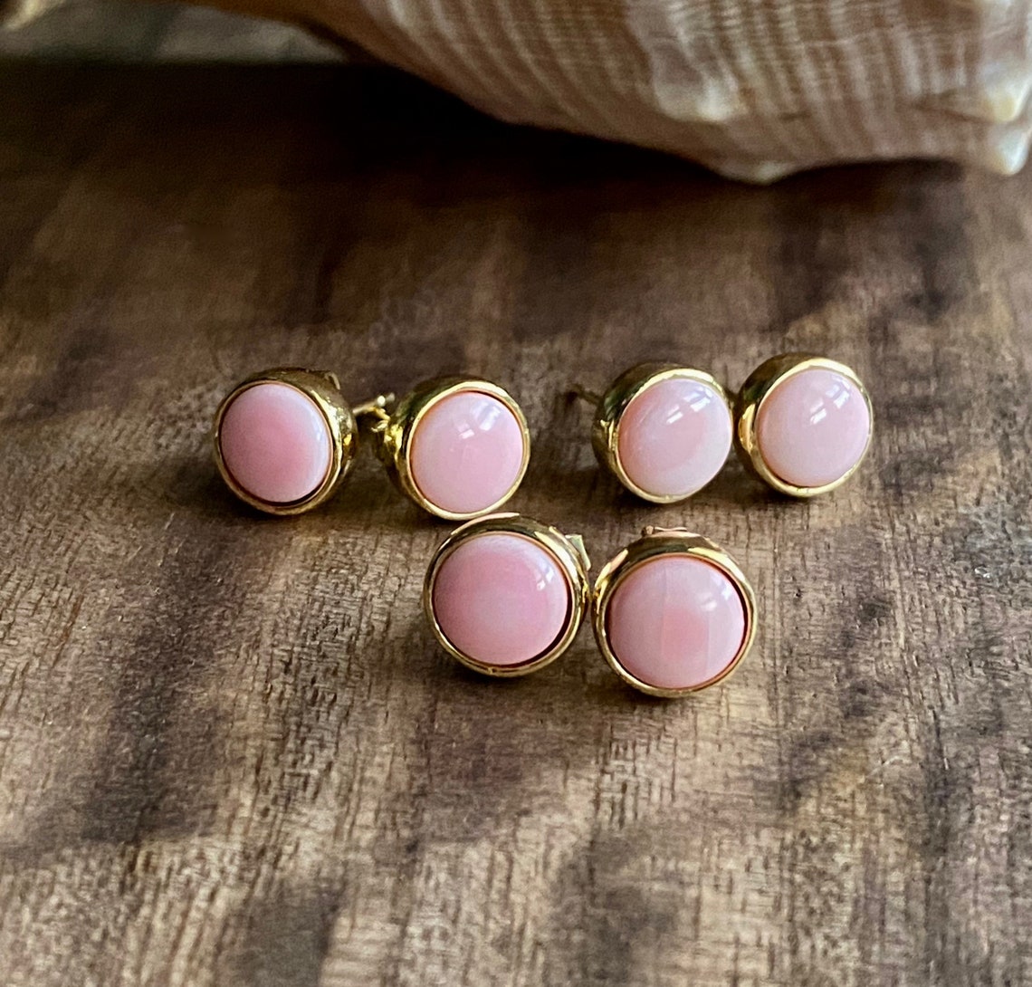 Pink Stud Earrings Baby Pink Stud EarringsPink Shell | Etsy