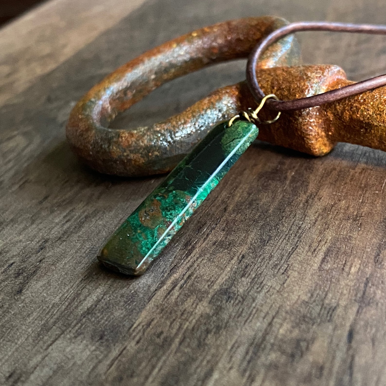 Man Stone Necklace, Mens Leather Necklace , Malachite Necklace Man ...