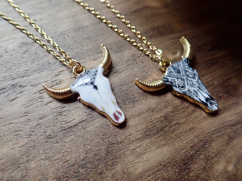 Cow Skull Necklace Longhorn Pendant Necklace 14k Gold Fill - Etsy